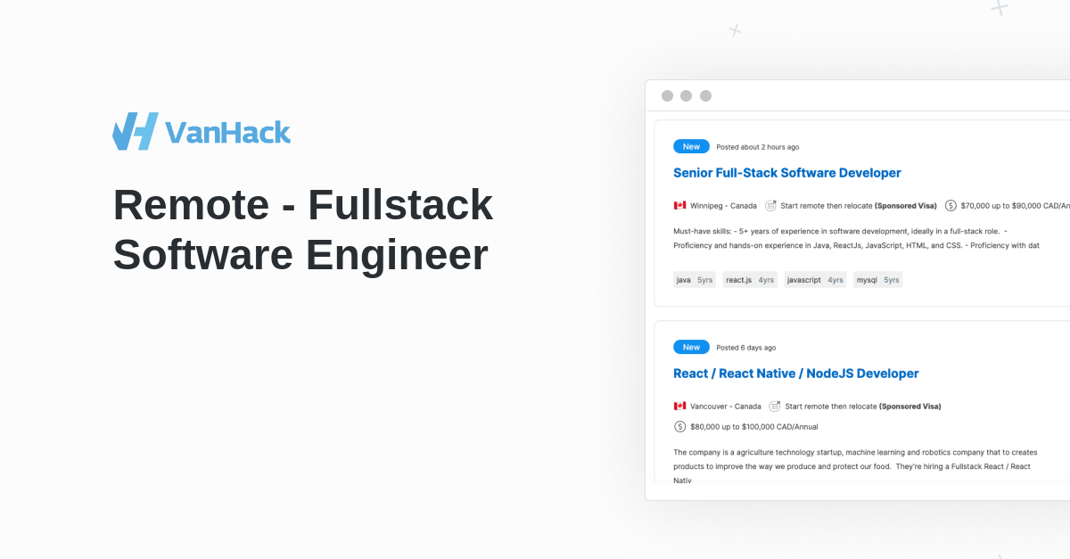 Remote - Fullstack Software Engineer - VanHack
